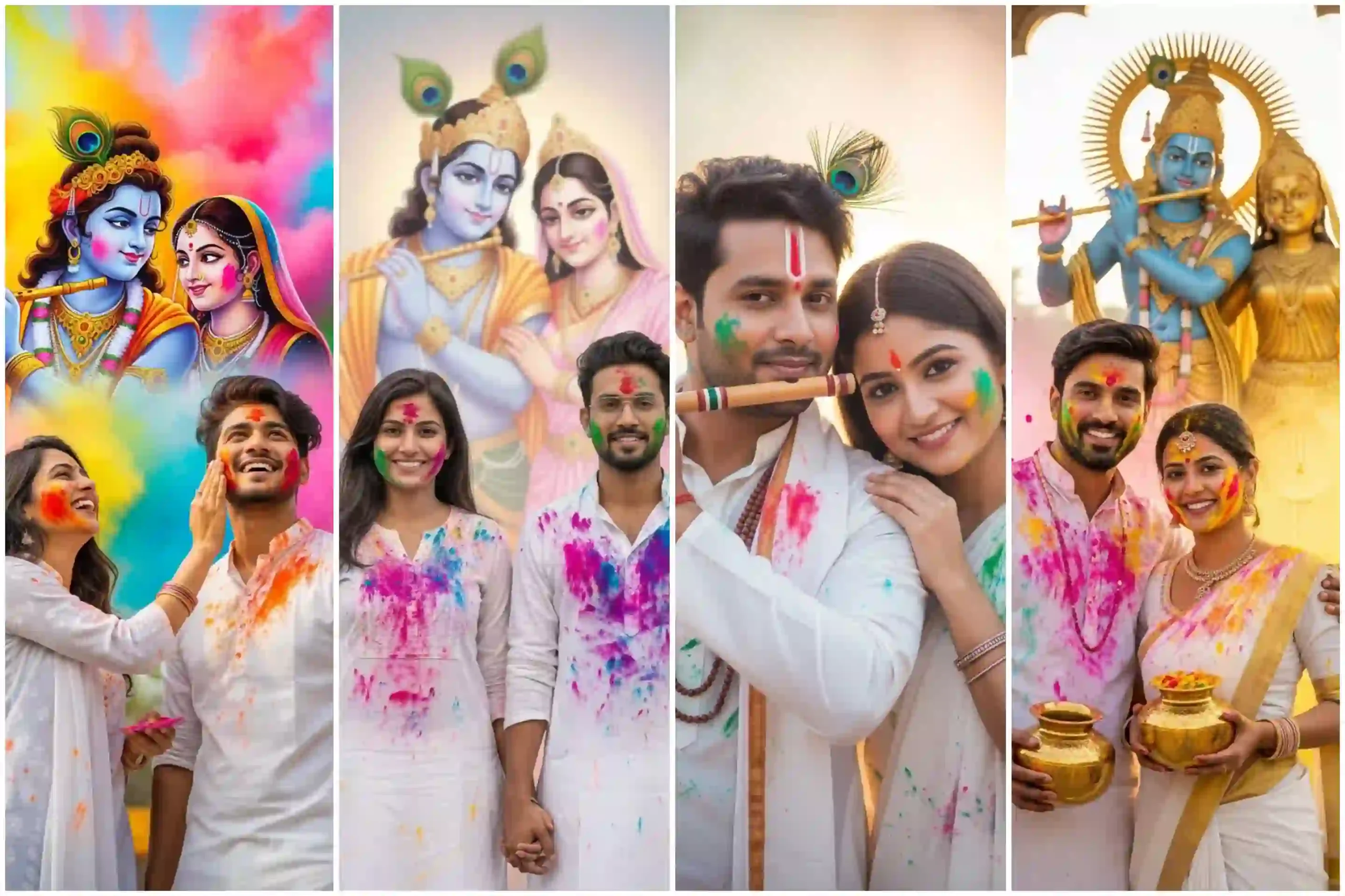 Holi Day Radha Krishna Couple Prompt - AI Editing Bank